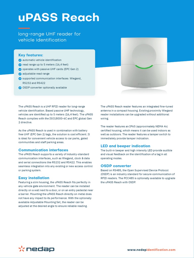 uPASS Reach: Long-Range UHF Reader For Vehicle Identification | PDF ...
