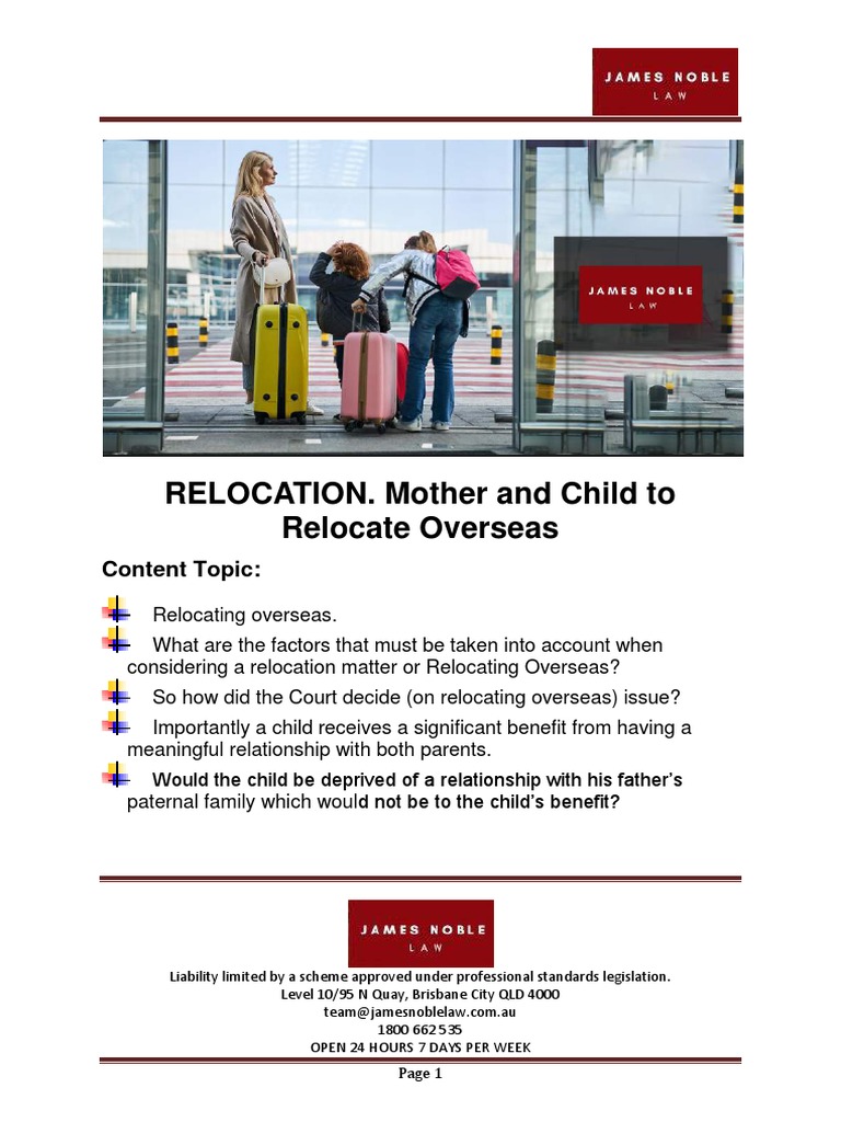 RELOCATION. Mother and Child To Relocate Overseas | PDF | Parent | Father