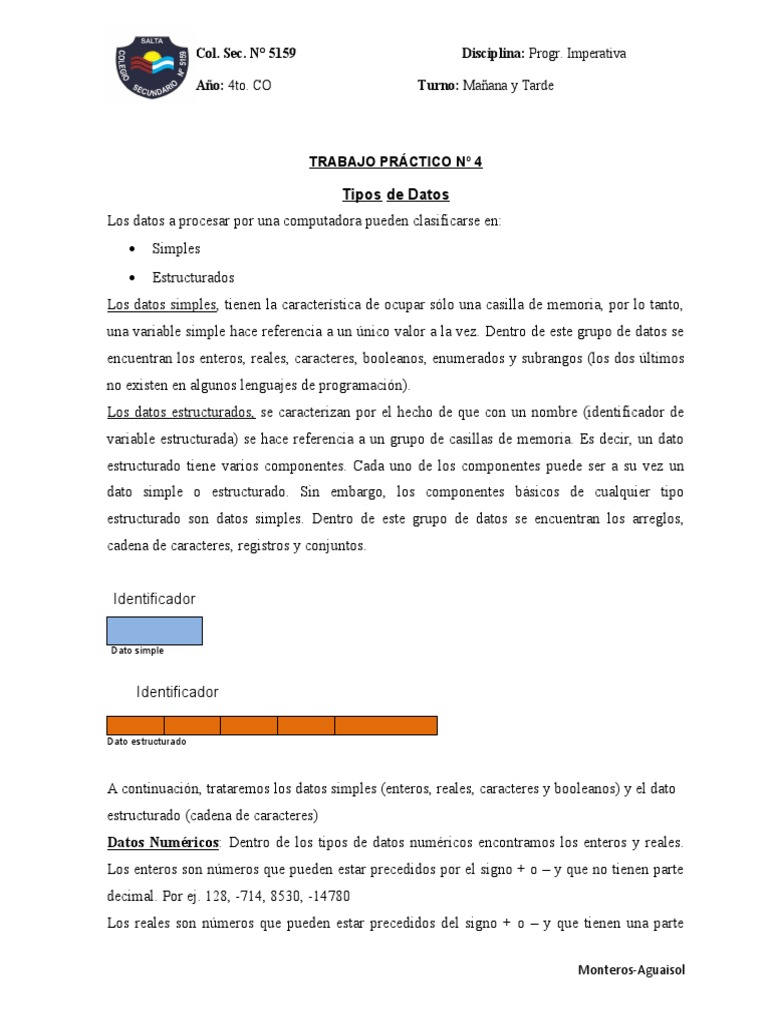 Tipos De Datos Identificadores Constantes Y Variables Pdf Tipo De Datos Variable