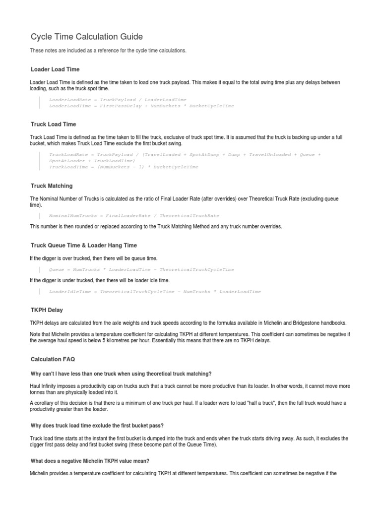 Cycle Time Calculation Guide | PDF | Truck | Acceleration