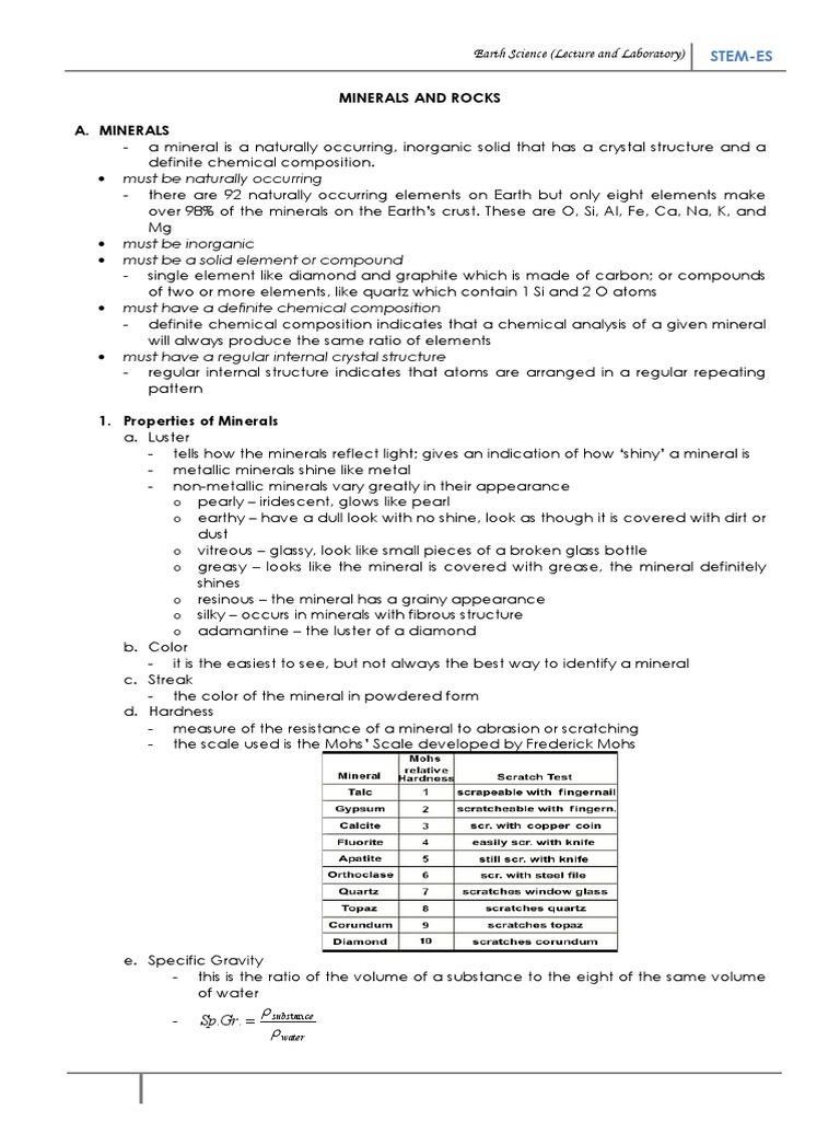 (Notes) Minerals and Rocks | PDF | Minerals | Rock (Geology)