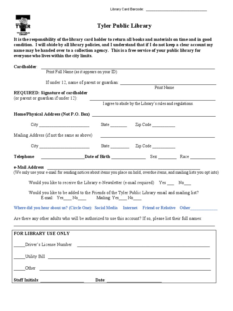 Library Card Application English 081121 | PDF | Mail | Libraries