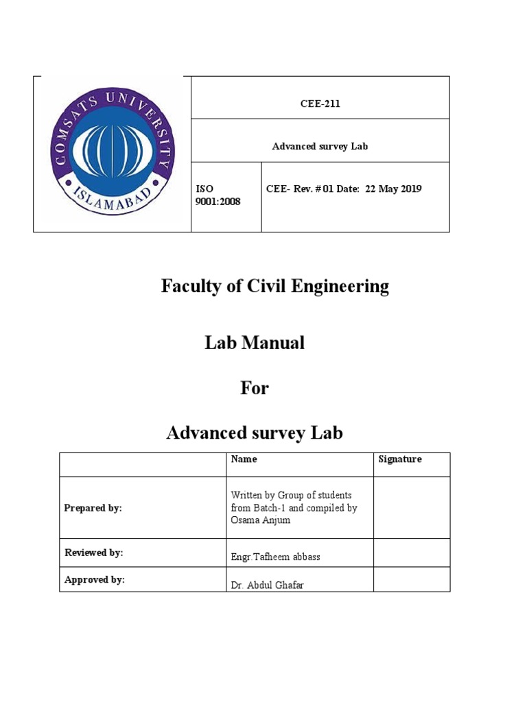 Faculty of Civil Engineering Lab Manual For Advanced Survey Lab | PDF ...