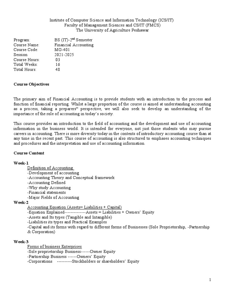 Updated Financial Accounting Course Outline-1 | PDF | Debits And ...
