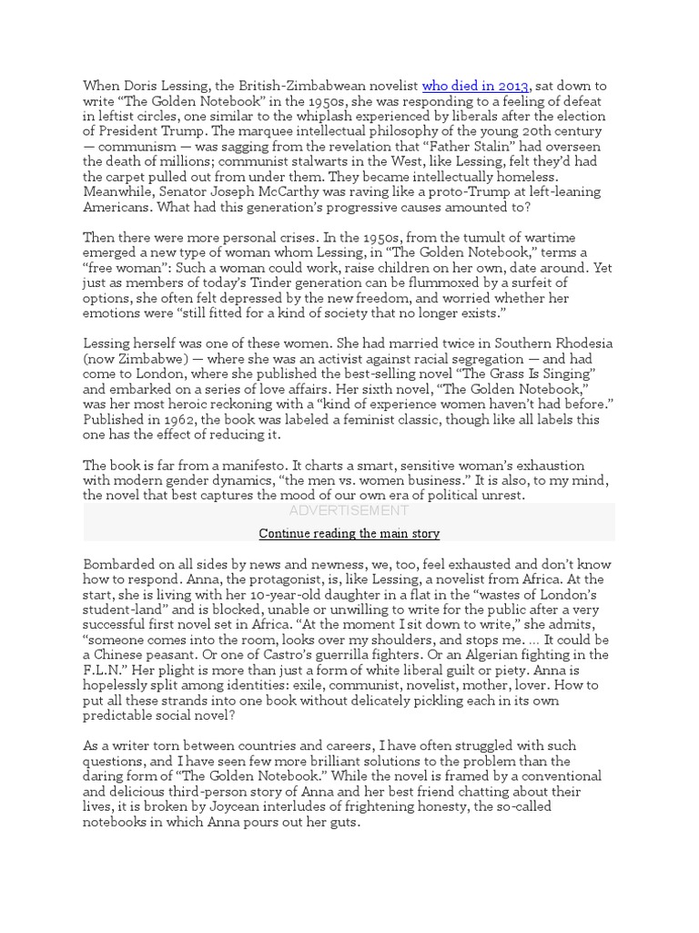 Dorris Lesson The Golden Notebook | PDF | Social Science | General Fiction