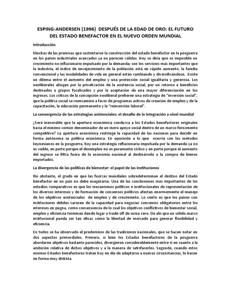 TP5 Esping-Andersen | PDF | Desempleo | Estado de bienestar