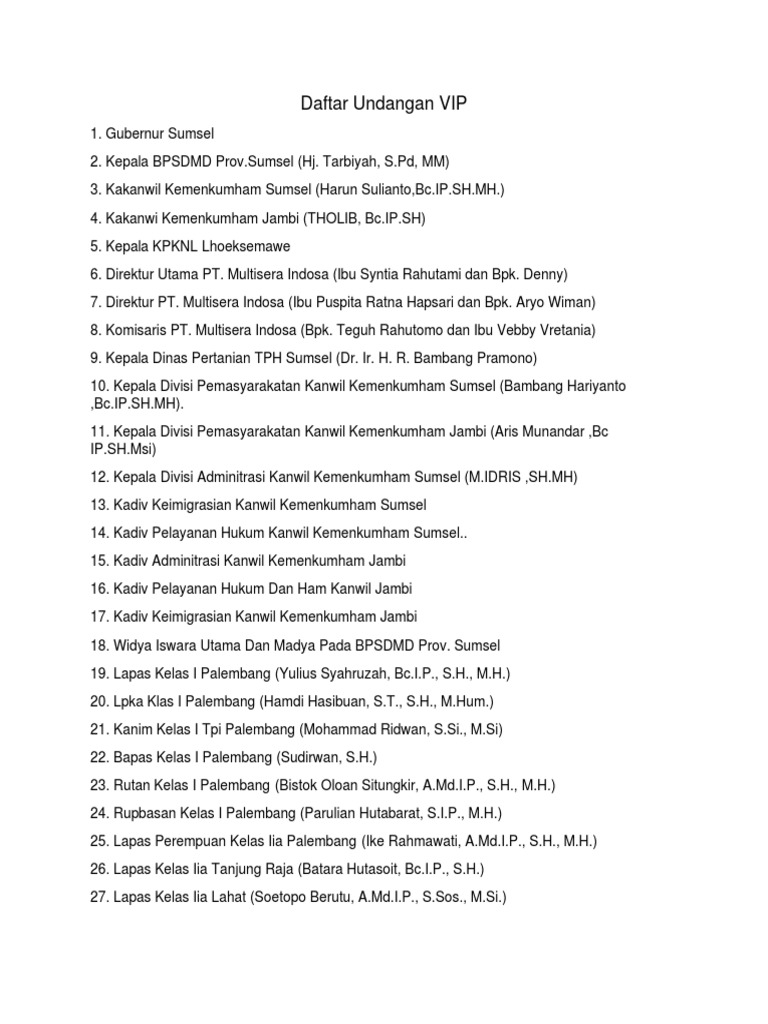 Daftar Undangan VIP | PDF