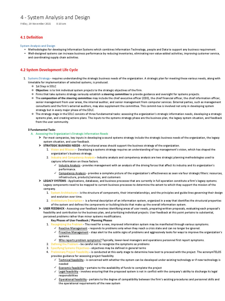 System Analysis and Designs - Notes | PDF
