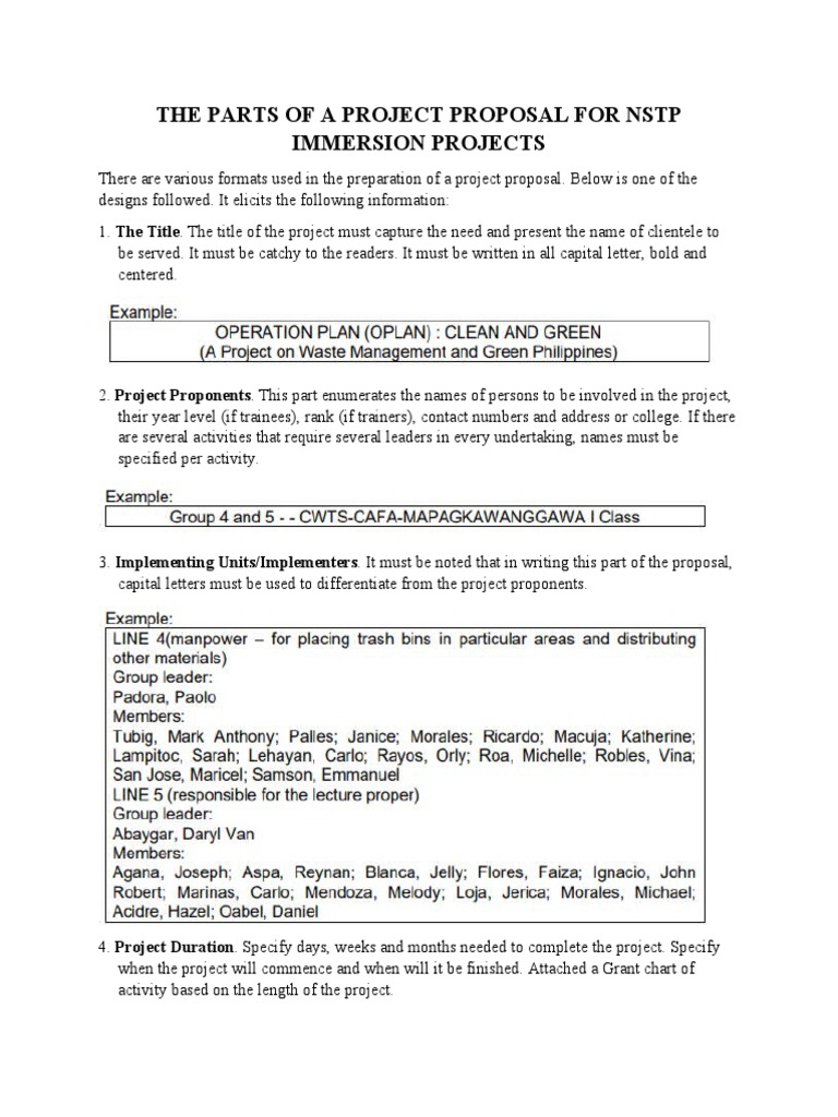 The Parts of A Project Proposal For NSTP Immersion Projects | PDF ...