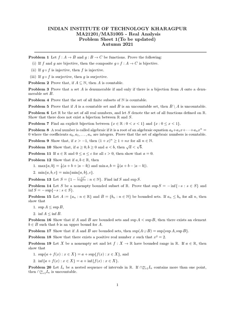 Indian Institute of Technology Kharagpur MA21201/MA31005 - Real ...