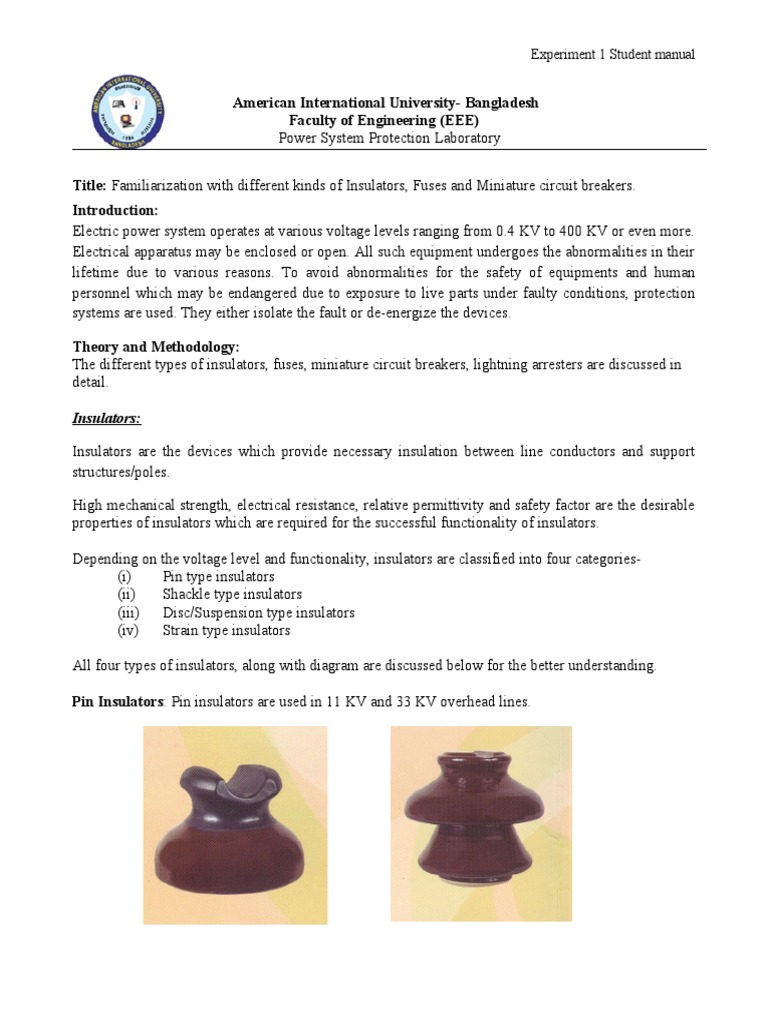 Insulators:: Experiment 1 Student Manual | PDF | Fuse (Electrical ...