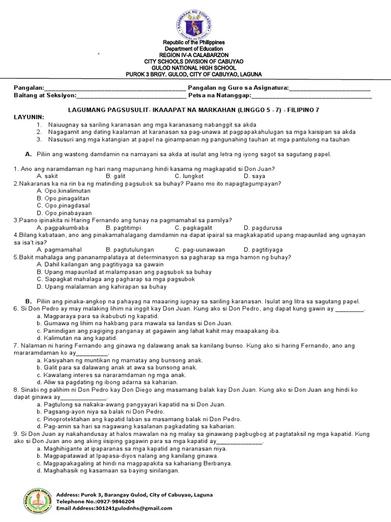 Filipino 7 Summative Q4 Week 5 7 | PDF
