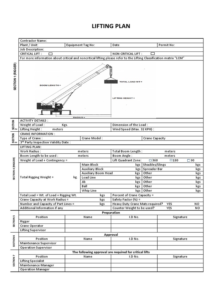 Lifting Plan | PDF | Crane (Machine) | Kilogram