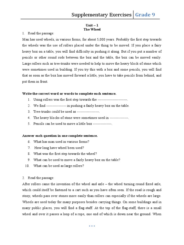 Supplementary Exercises: Grade 9 | PDF | Belt (Mechanical) | Wheel