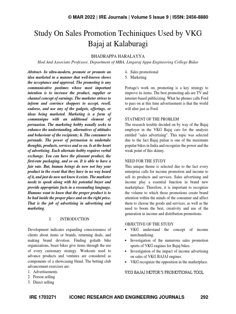 PAPER Study On Sales Promotion Techniques Used by VKG Bajaj at ...
