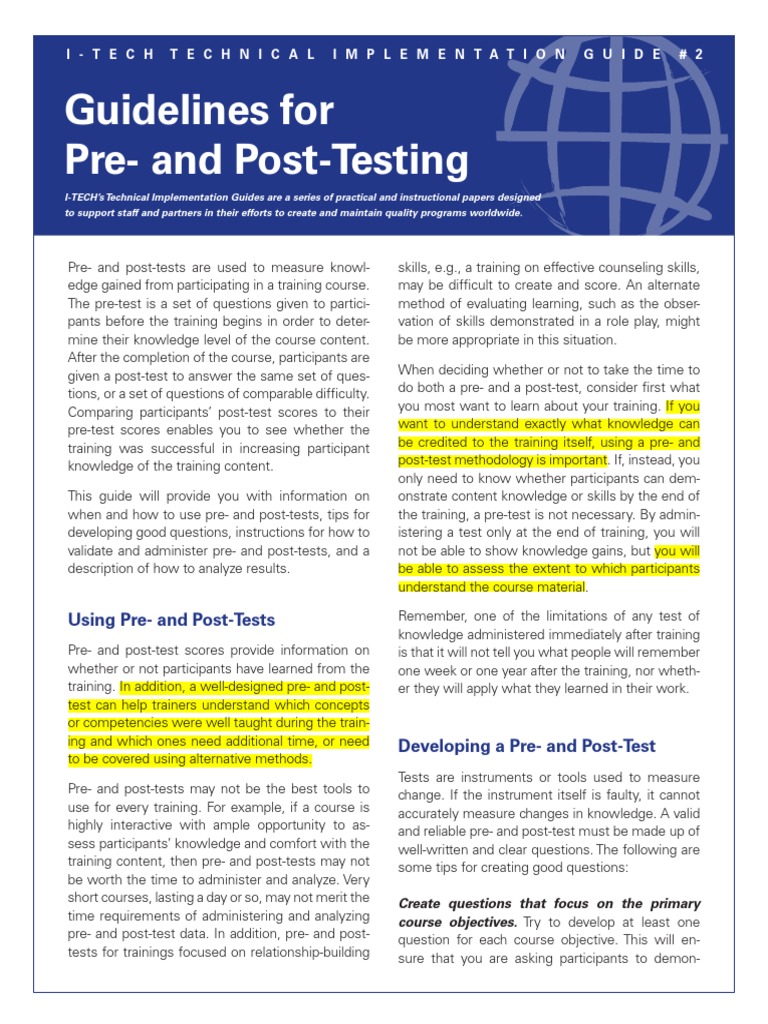 Guidelines Pre Post Test | PDF | Question | Multiple Choice