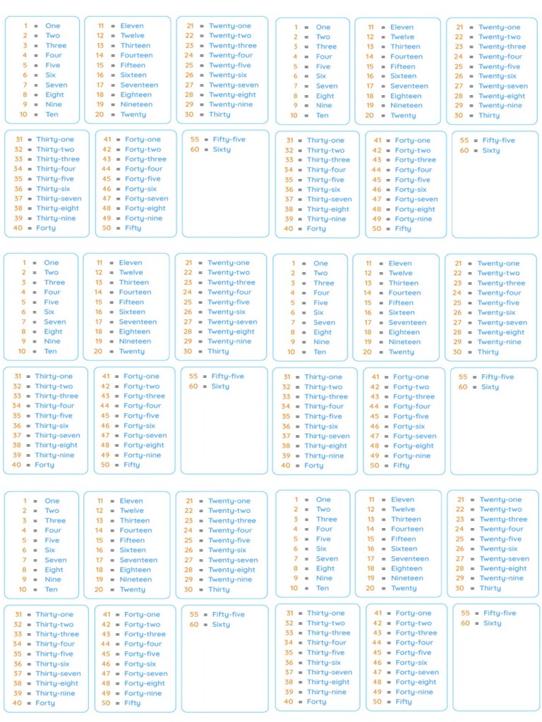 List Of Numbers 1 To 60 PDF