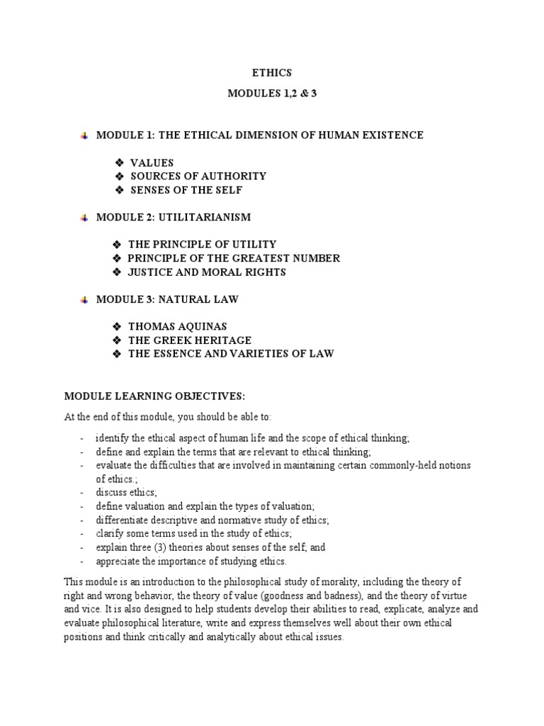 Ethics MODULES 1,2 & 3 | PDF