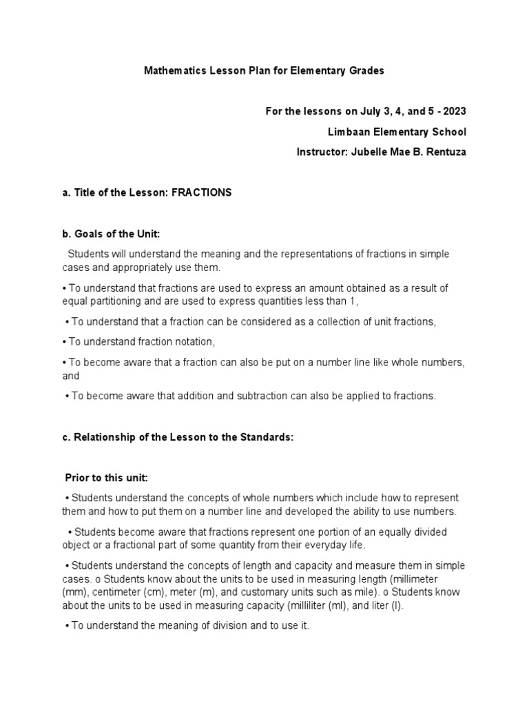 Mathematics Lesson Plan For 3rd | PDF | Numbers | Mathematics
