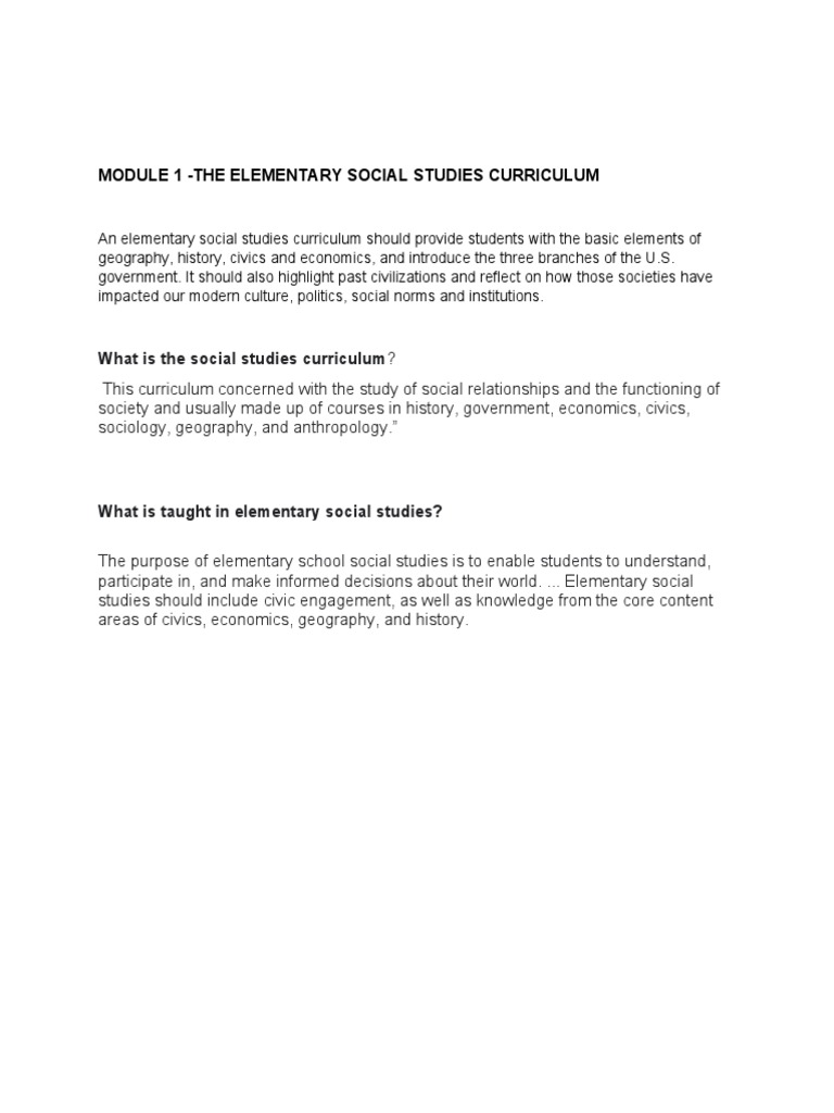Module 1 - The Elementary Social Studies Curriculum | PDF
