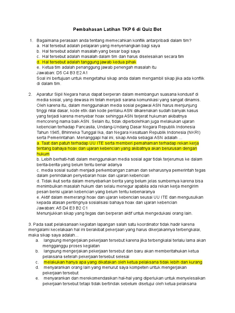 Pembahasan Latihan TKP 6 Di Quiz Bot | PDF | Karier & Perkembangan | Ilmu Sosial