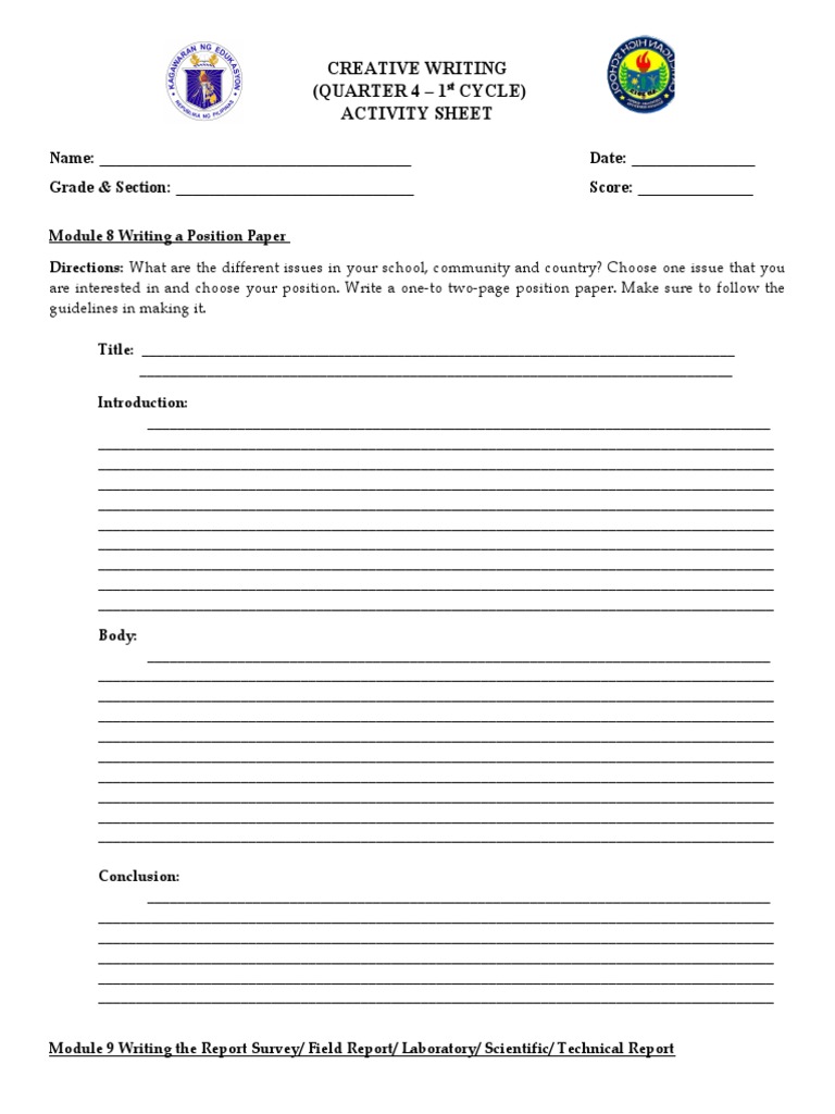 Creative Writing Activity Sheets | PDF | Questionnaire | Survey Methodology