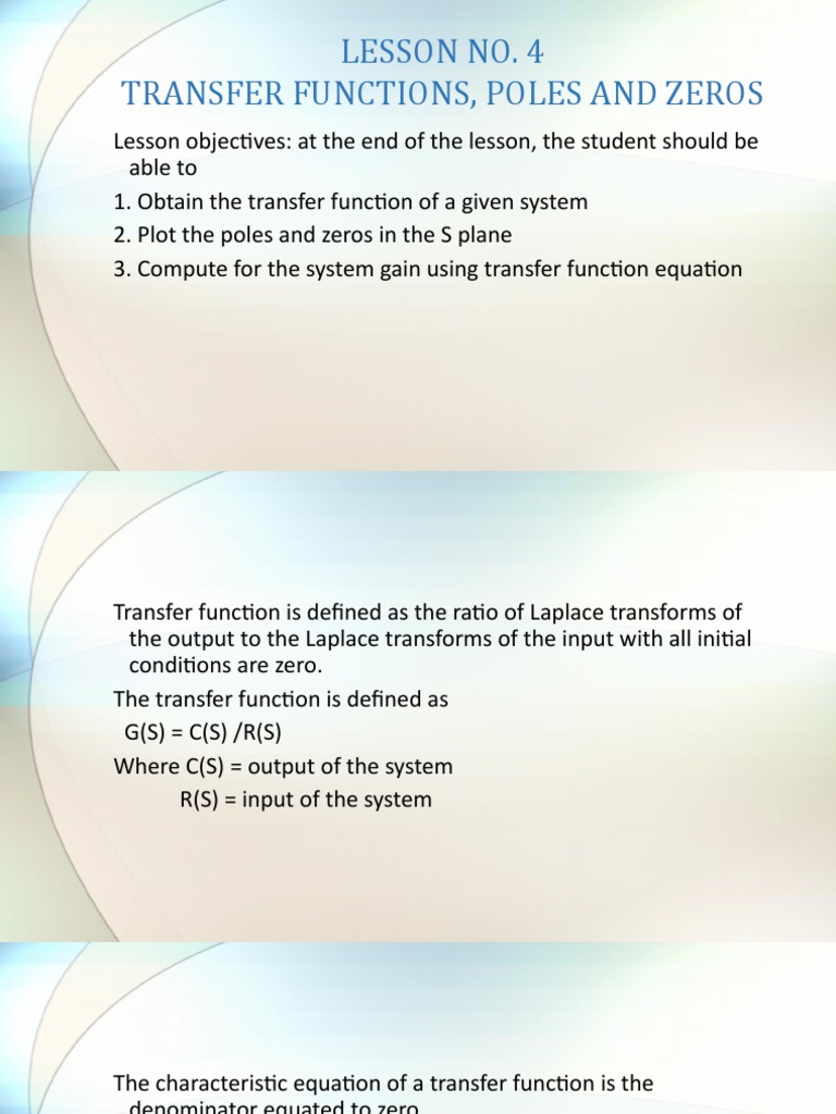 Lesson No. 4 Transfer Functions, Poles and Zeros | PDF | Laplace Transform | Mathematics