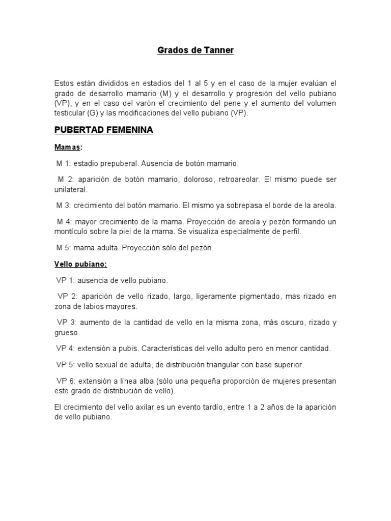 Grados de Tanner | PDF | Pecho | Pubertad