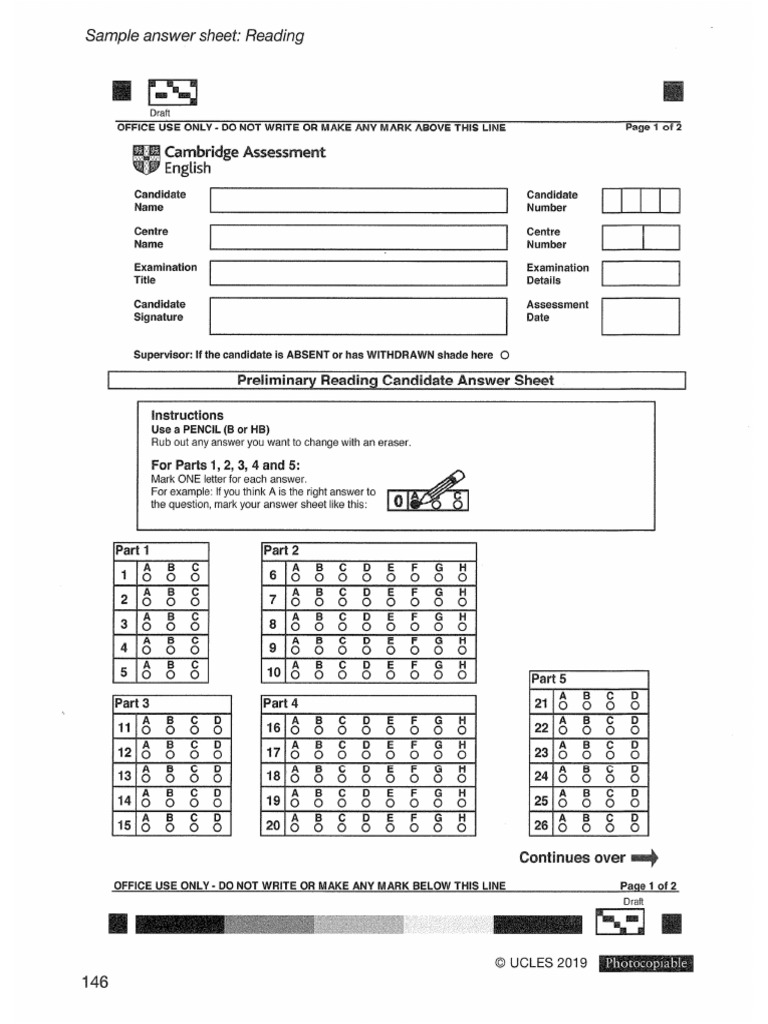 PET Answer Sheet | PDF