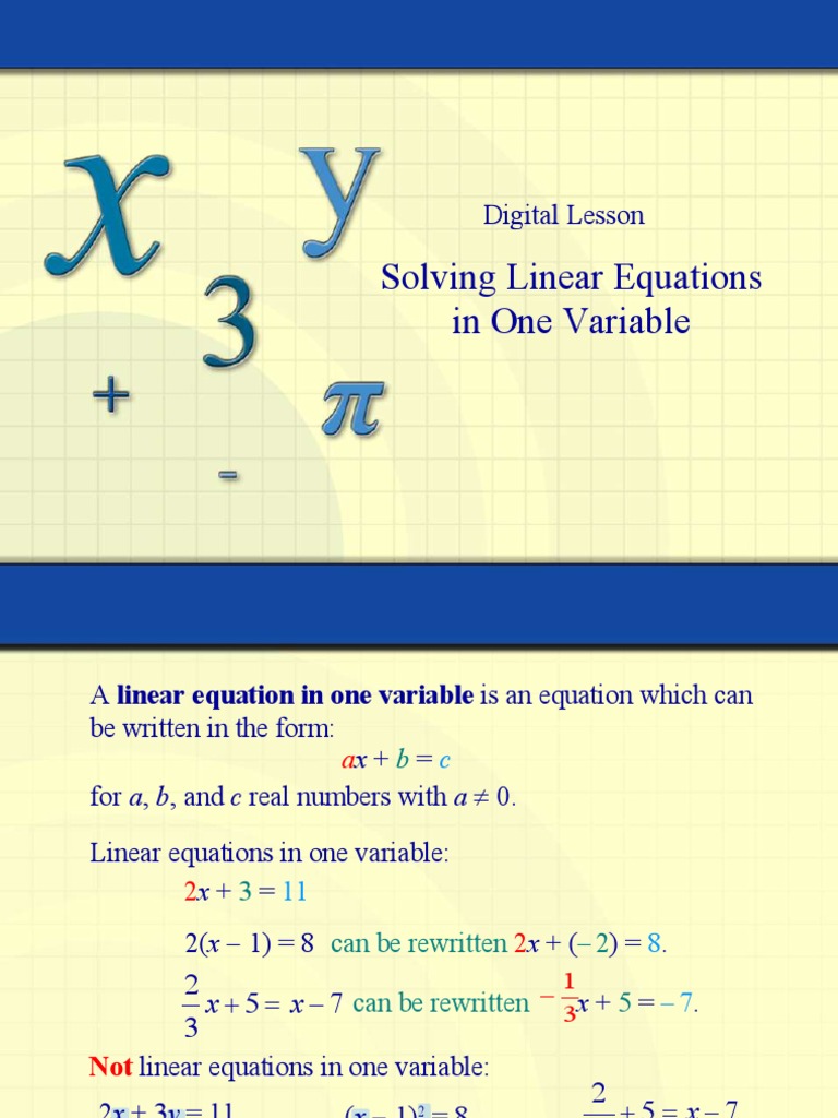 Solving Linear Equations In One Variable Digital Lesson PDF