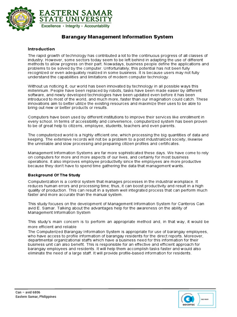 Barangay Management Information System: Background of The Study | PDF ...