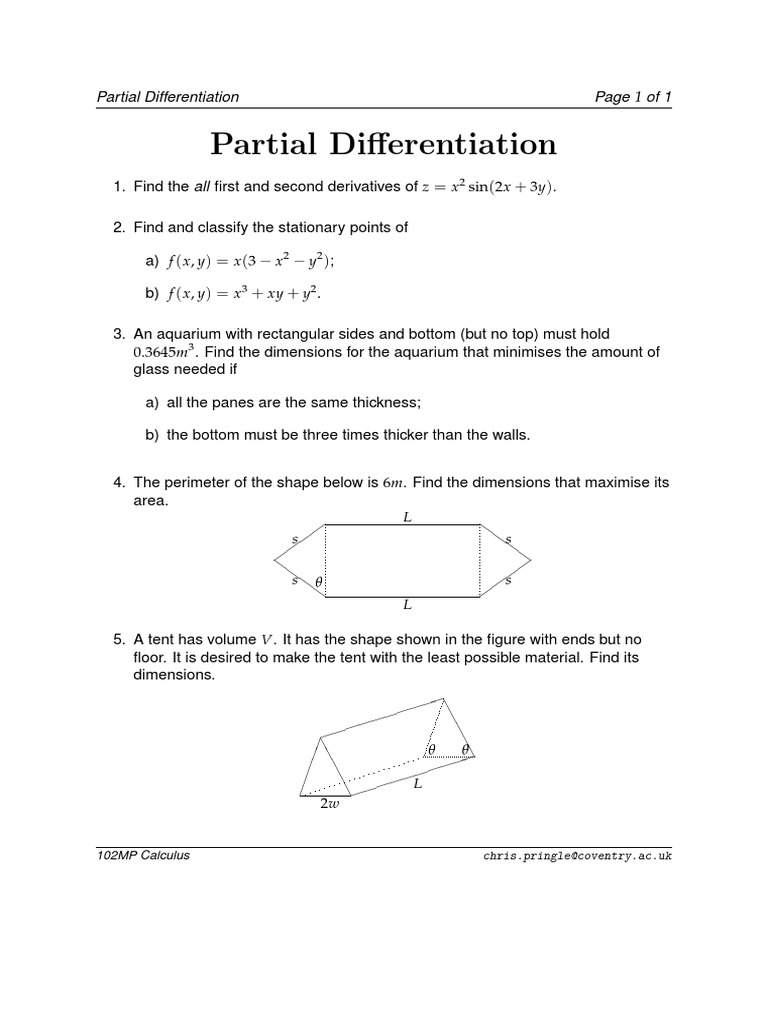 Exercises 6 - Partial Differentiation | PDF