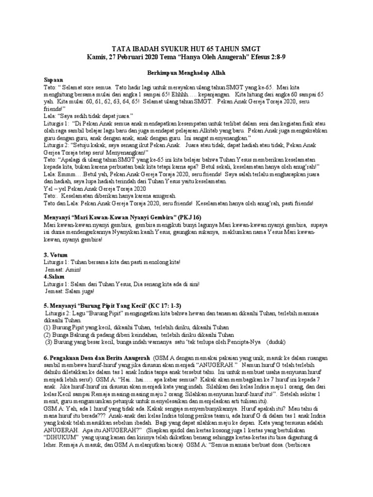 Tata Ibadah Syukur HUT 65 SMGT | PDF | Agama & Spiritualitas