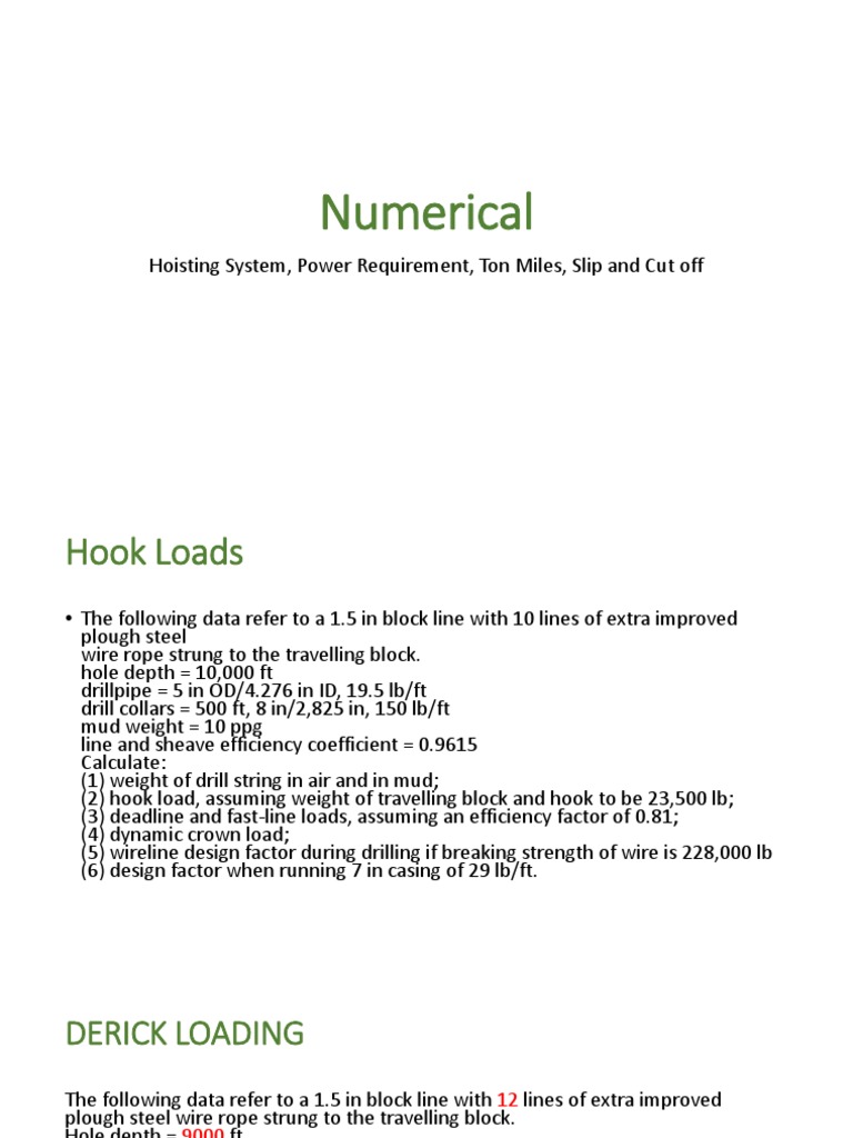 Ton Mile and Hook Load Calculations | PDF | Drilling | Casing (Borehole)