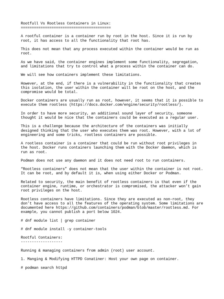 Session 102 Rootless Rootful Containers Pdf Superuser My Sql