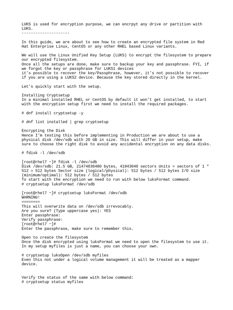 Lecture 55 LUKS Encryption in Linux | PDF | File System | Computer Data Storage