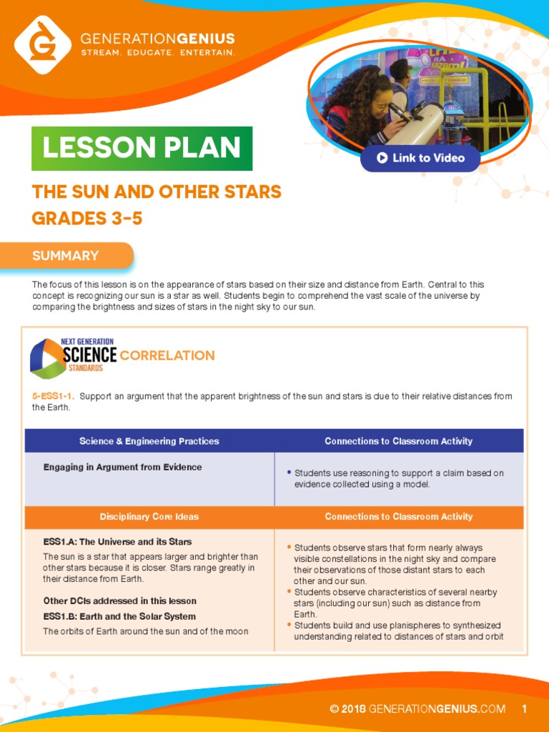 Sun And Stars Lesson Plan Gg Pdf Night Sky Sun