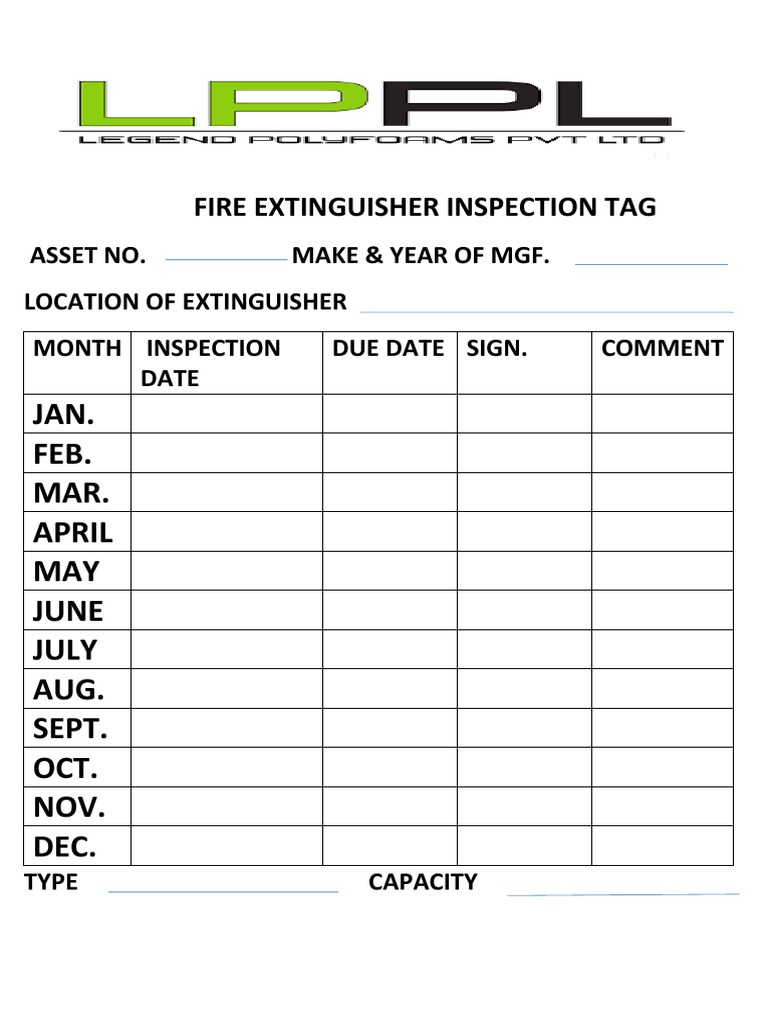 Fire Extinguisher Inspection Tag | PDF