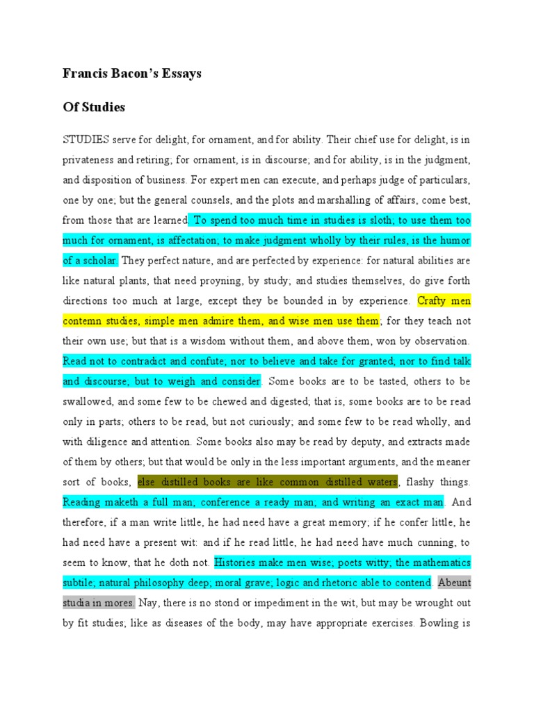 Francis Bacon's Essays of Studies | PDF | Love