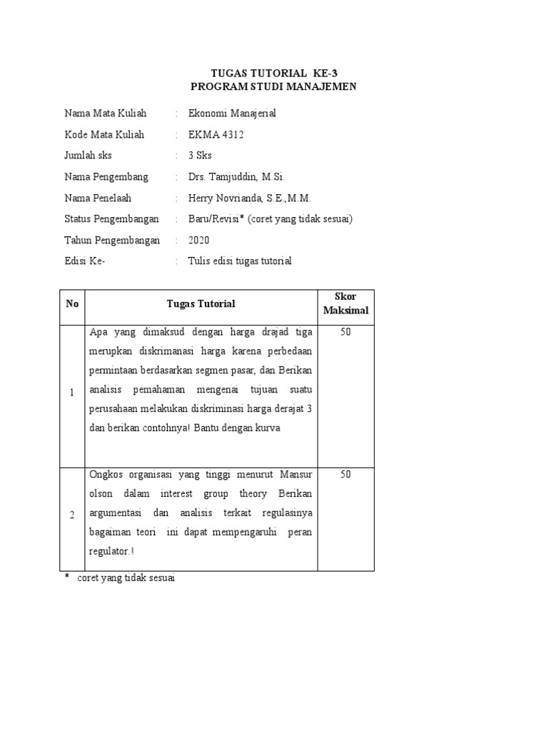 Tugas Tutorial Ke 3 Ekonomi Manajerial | PDF | Pengelolaan Keuangan & Uang