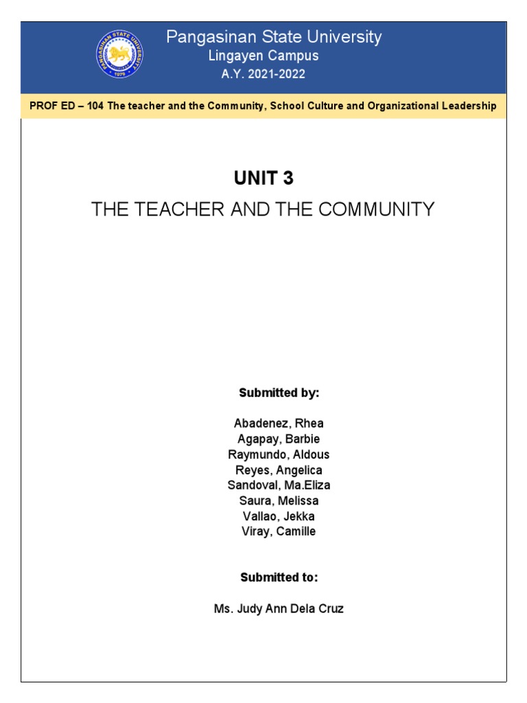 The Teacher and The Community: Unit 3 | PDF | Self-Improvement