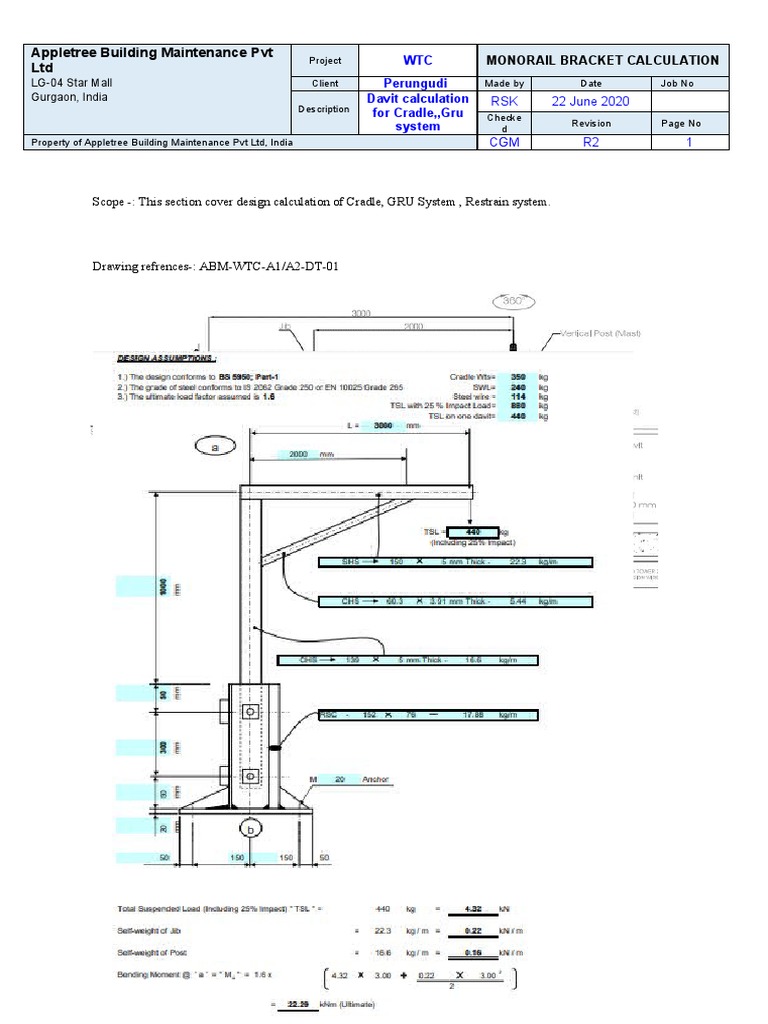 Davit Trolley - Validation of Davit & Support Bracket | PDF