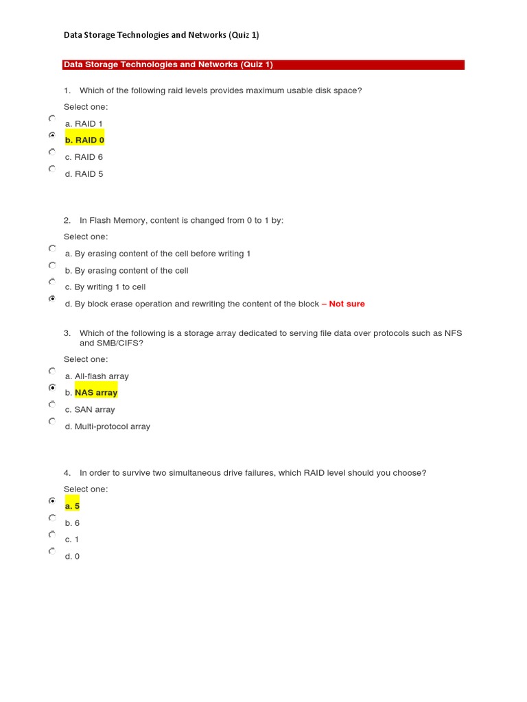 Data Storage Technologies and Networks - (Quiz 1) | PDF | Computer Data ...
