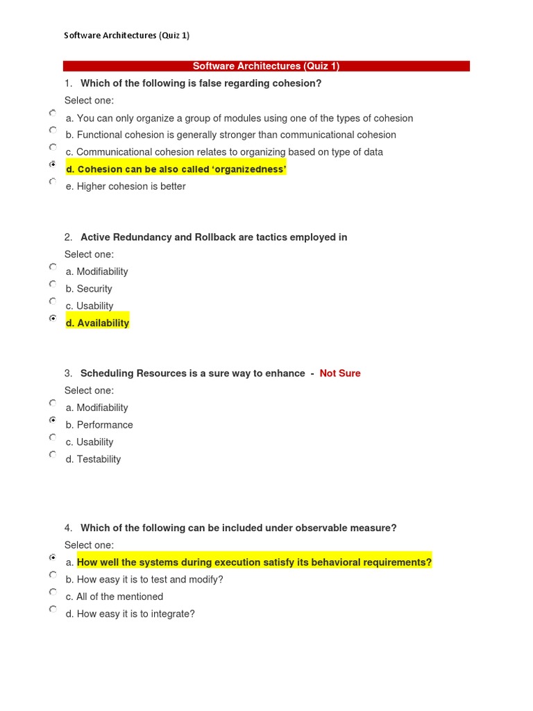 Software Architectures (Quiz 1) | PDF | Software Architecture | System