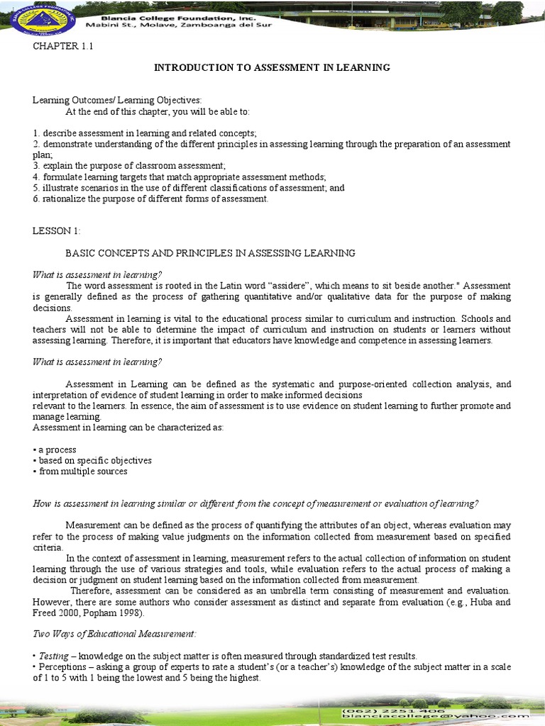 Introduction To Assessment in Learning | PDF | Educational Assessment ...