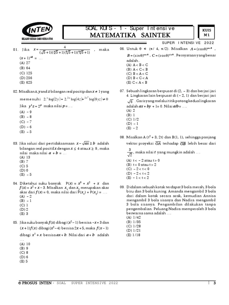 Kuis - M1 - Super Intensive 2022 | PDF