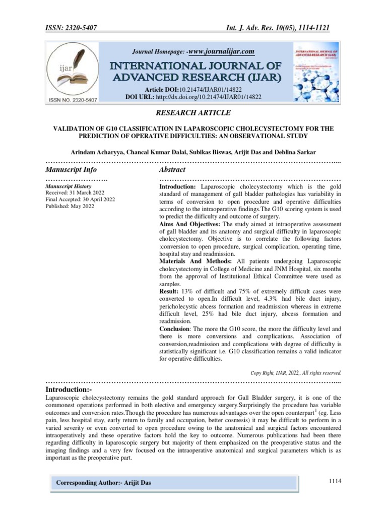 Validation of G10 Classification in Laparoscopic Cholecystectomy For ...