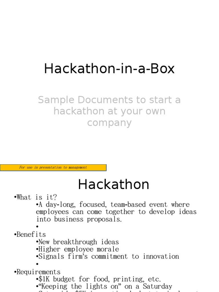 The Hackathon-In-A-Box Discussion Materials and Samples | PDF ...