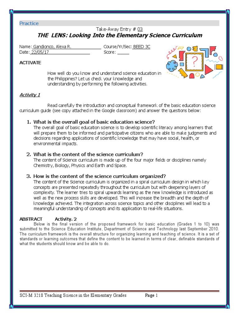 Alexa Gandionco - Take-Away #3 | PDF | Science | Curriculum