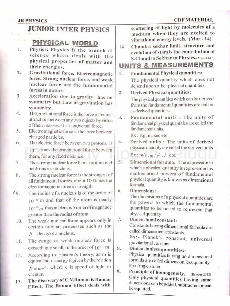 Physics 1st Year CDF Material | PDF